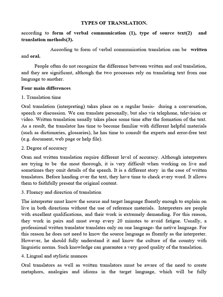 Types of Translation | PDF | Translations | Language Interpretation