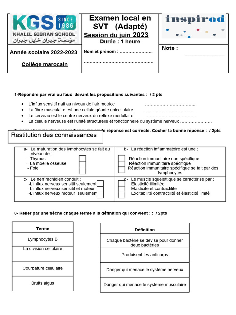 Examen Adapte 3ac SVT | PDF