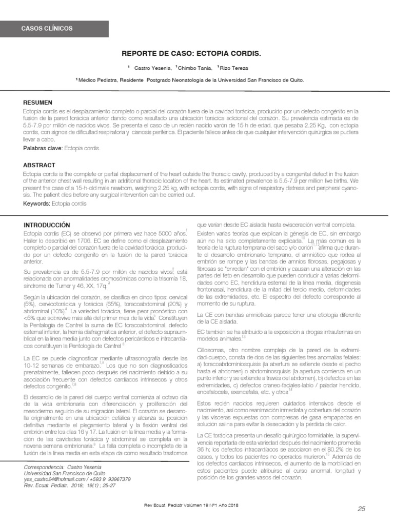 Reporte de Caso: Ectopia Cordis | PDF | Especialidades Medicas | Anatomía