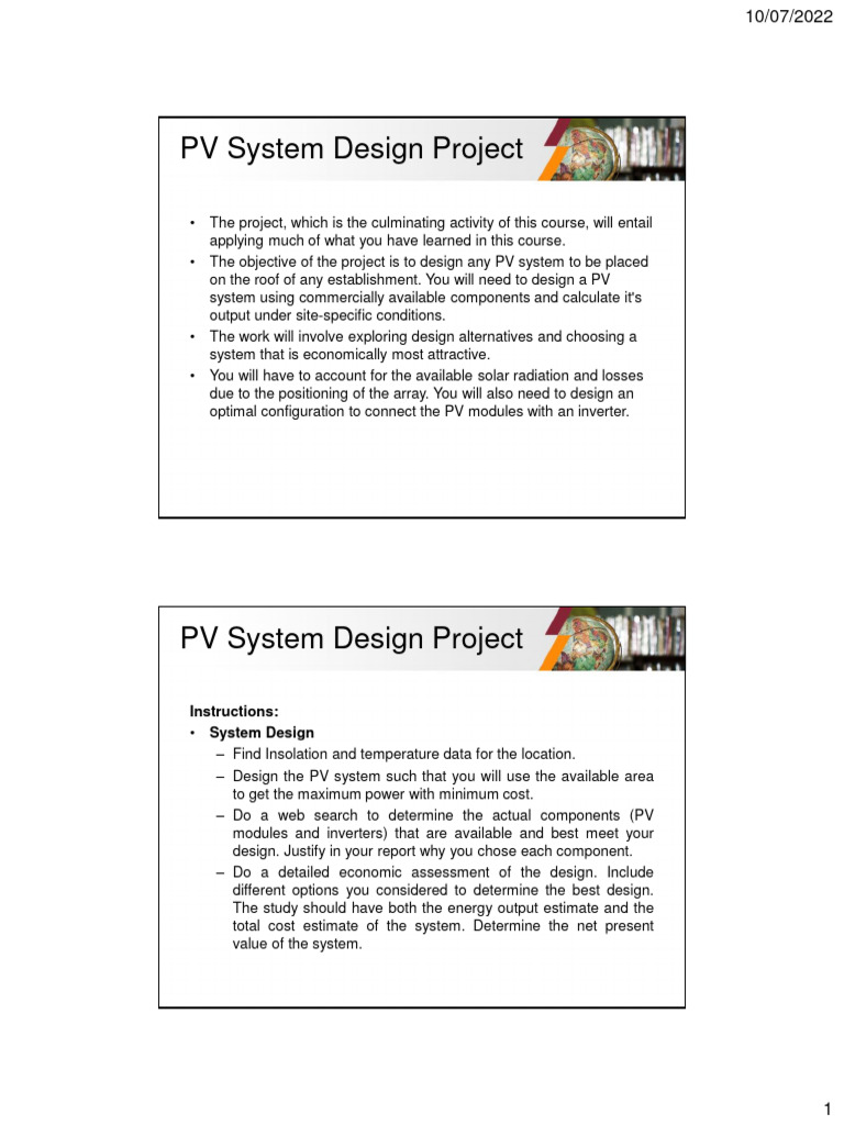 PV System Design Project and System Sizing | PDF | Photovoltaic System ...