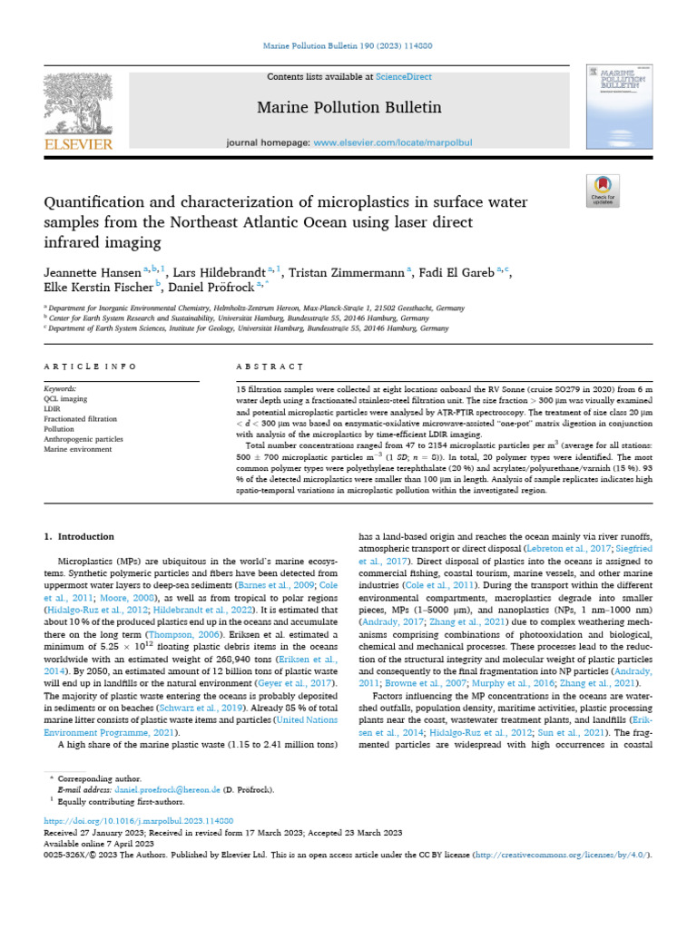 Quantification And Characterization Of Microplastics In Surf 2023