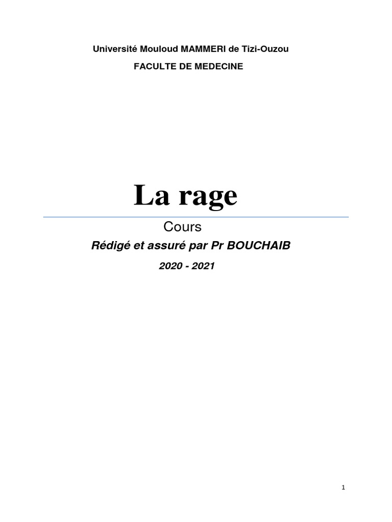 Cours sur la Rage : Épidémiologie et Traitement | PDF | Rage (maladie ...