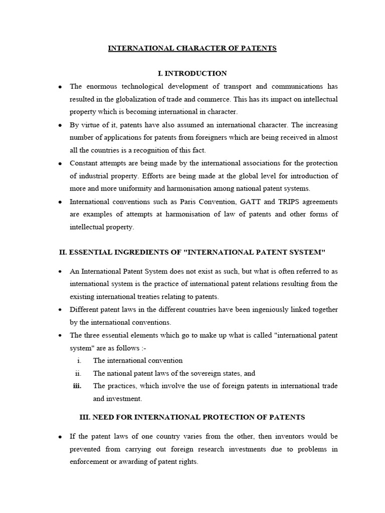 Int. Character of Patents | PDF