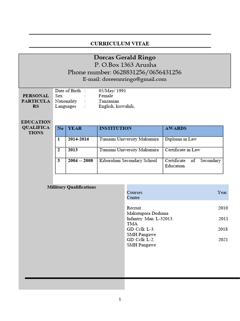 Dorcas Ringo's CV Summary | PDF