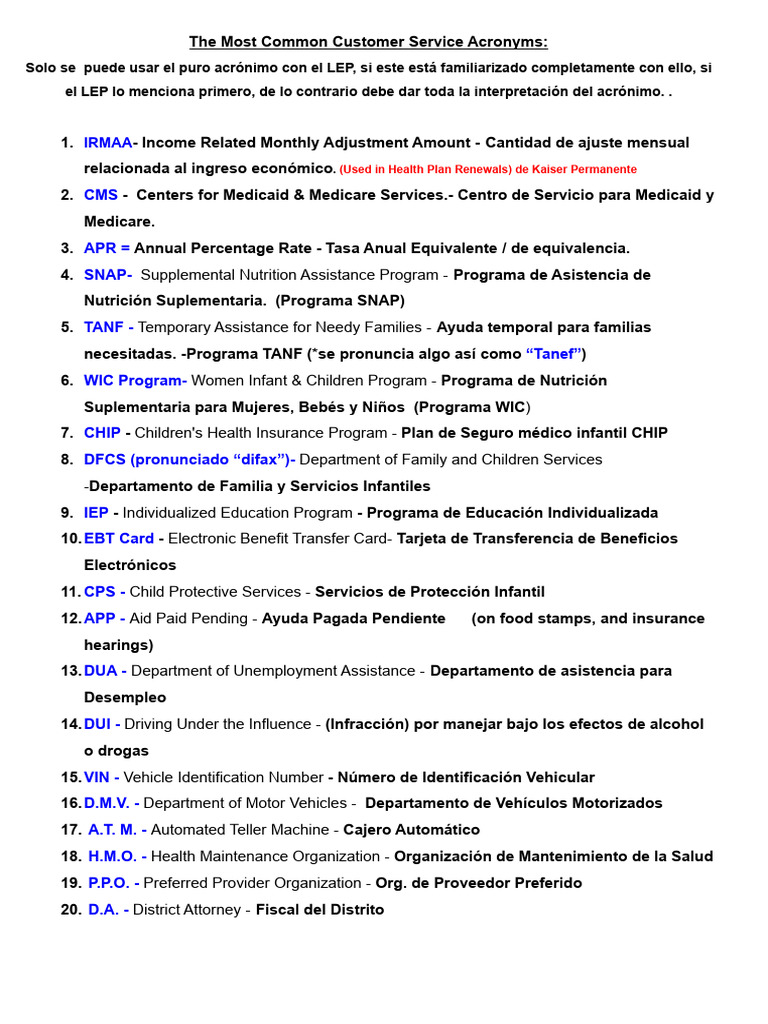 Acronyms - Used in Customer Service | PDF | Medicare (Estados Unidos ...