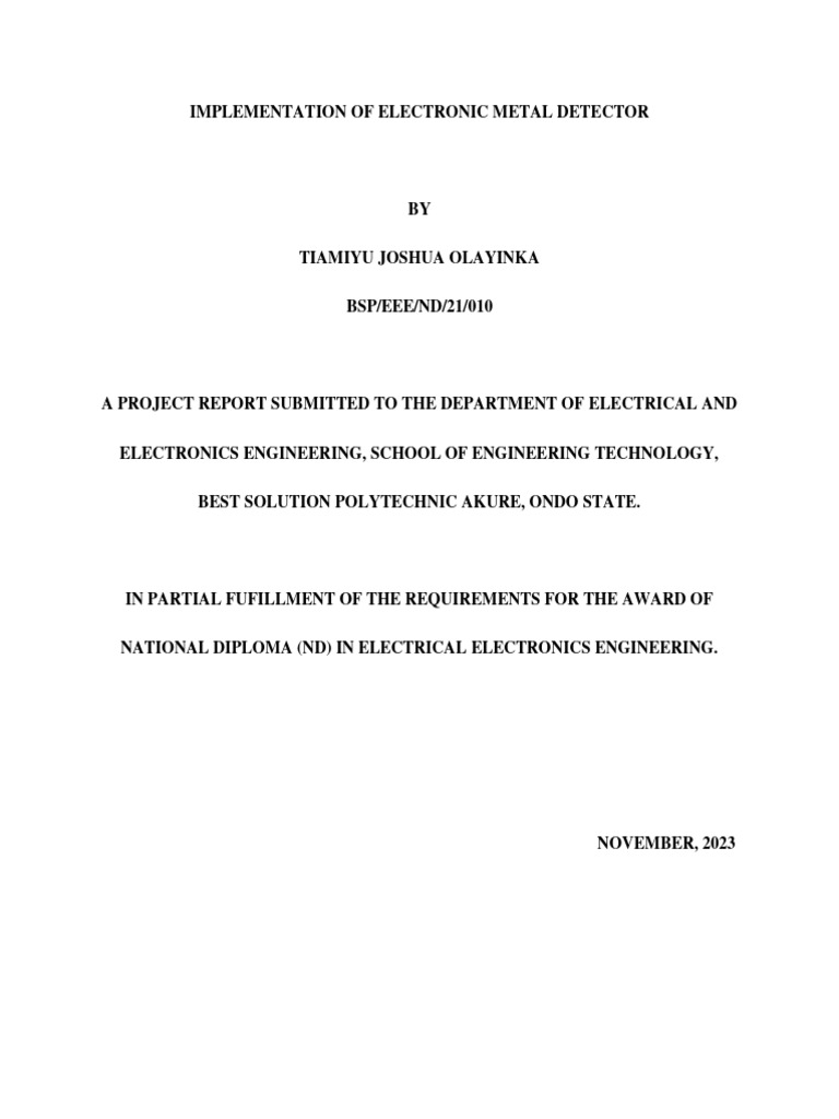 Tiamiyu Joshua Implementation of Electronic Metal Detector | PDF ... Tiamiyu Joshua Implementation of Electronic Metal Detector | PDF ...