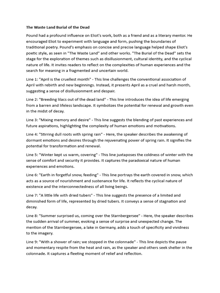 The Waste Land Burial of The Dead Presentation | PDF