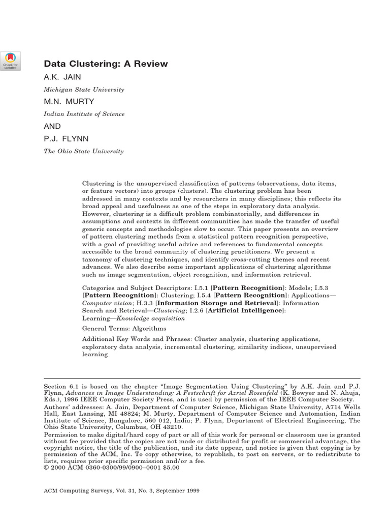 Data Clustering A Review | PDF
