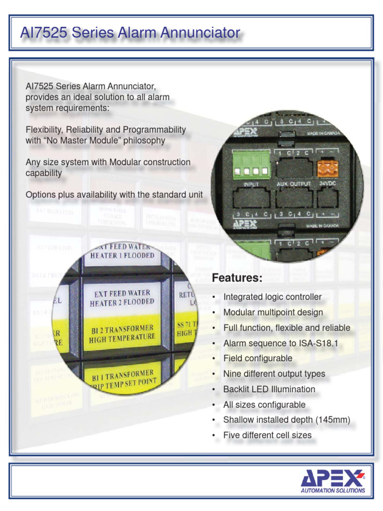 AI7525 Alarm Annunciator Overview | PDF | Relay | Light Emitting Diode