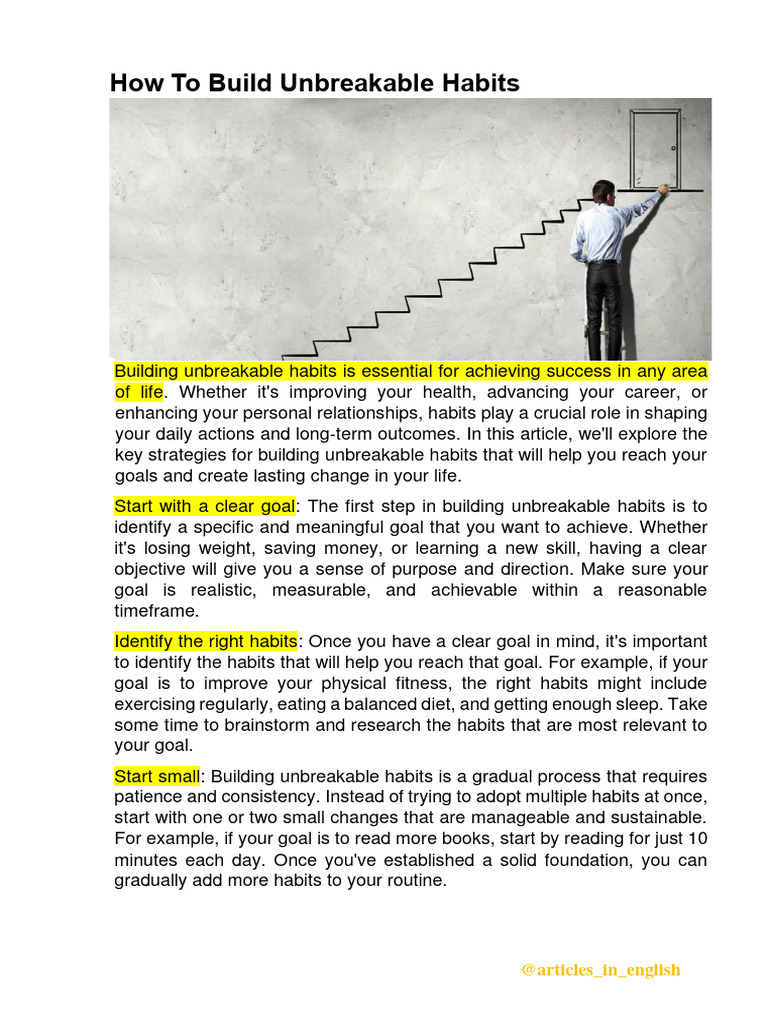 How To Build Unbreakable Habits: @articles - in - English | PDF ...