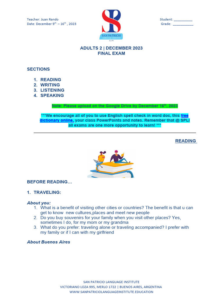 Adults 2 2023 FINAL EXAM (Ready) (1) Lautaro Pare | PDF | Wellness