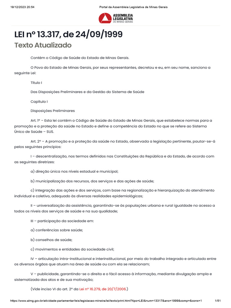 Lei N° 13317 de 24 09 1999 - Código Sanitário Estadual | PDF ...
