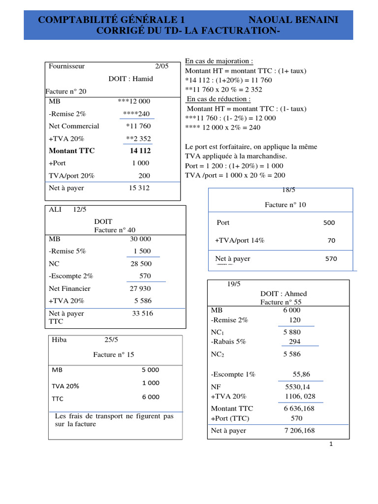 Corrigé TD N°6 - Facturation | PDF
