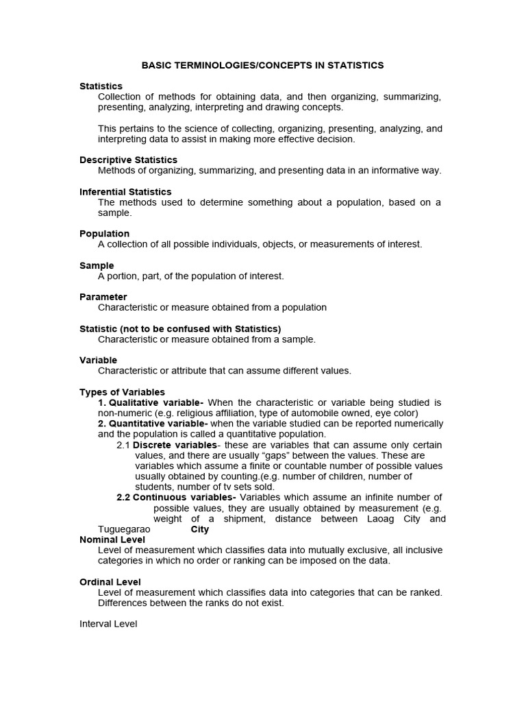 Basic Terminologies in Statistics | Download Free PDF | Statistics ...