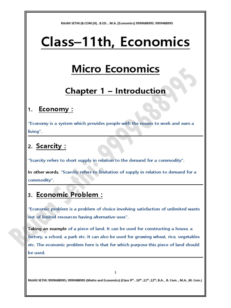 Chapter - Introduction (Micro Economics) | PDF | Economics | Microeconomics