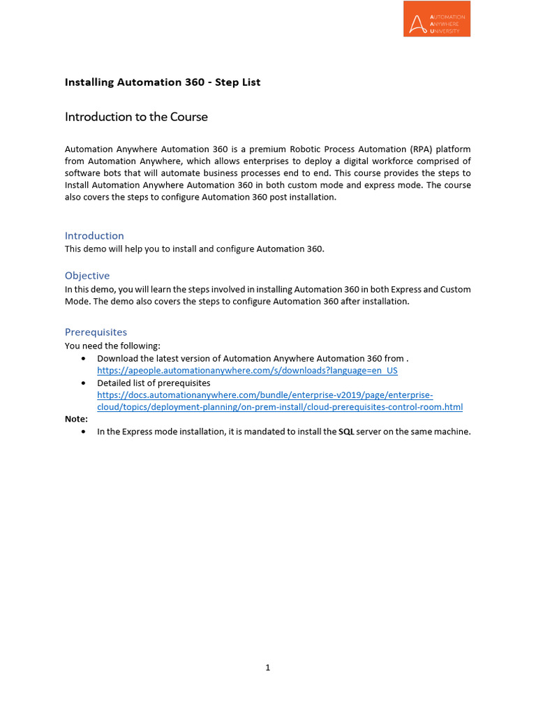 Installing Automation 360 - Step List | Download Free PDF | Login ...