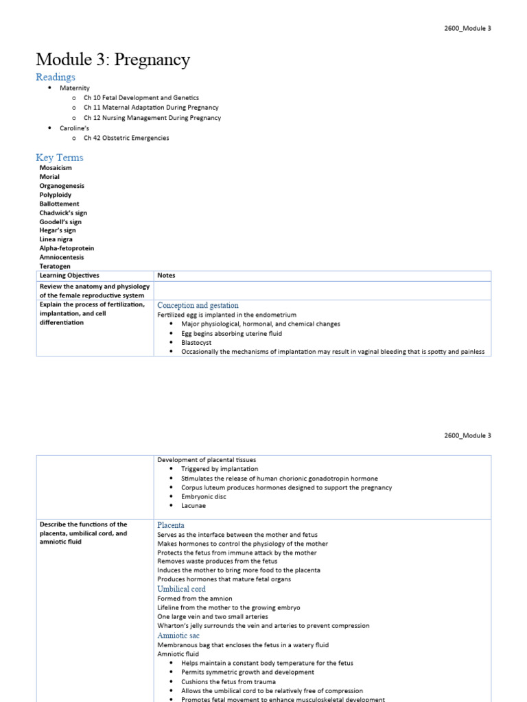 2600_Module 3_Pregnancy | PDF | Genetic Disorder | Pregnancy