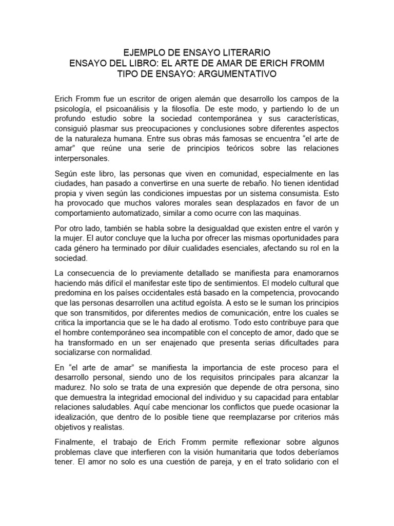 Ejemplo de Ensayo Literario Maestra Juanita | PDF | Amor | Erich Fromm Ejemplo de Ensayo Literario Maestra Juanita | PDF | Amor | Erich Fromm