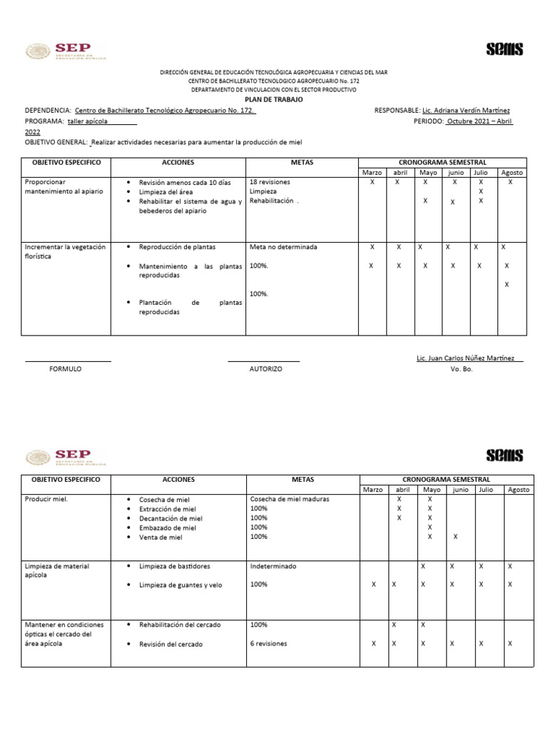 Plan de Trabajo de Los Mas Guapos Del Cbta# 172 | PDF