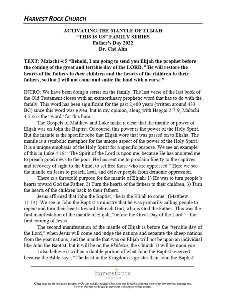 Activating Elijah's Mantle for Families | PDF | Elijah | John The Baptist