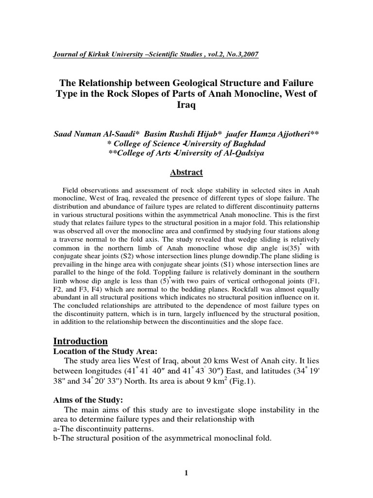 Relationship Between Geological Structues and Failure Type | PDF ...