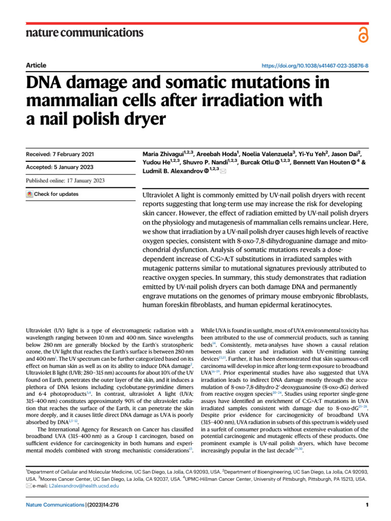 DNA Damage-Somatic Mutations - Irradiation With A Nail Polish Dryer | PDF | Ultraviolet | Mutation