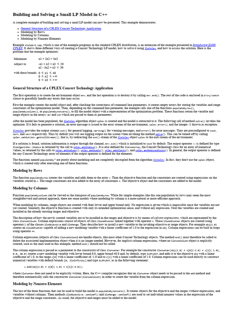 Building and Solving A Small LP Model in C++ | PDF