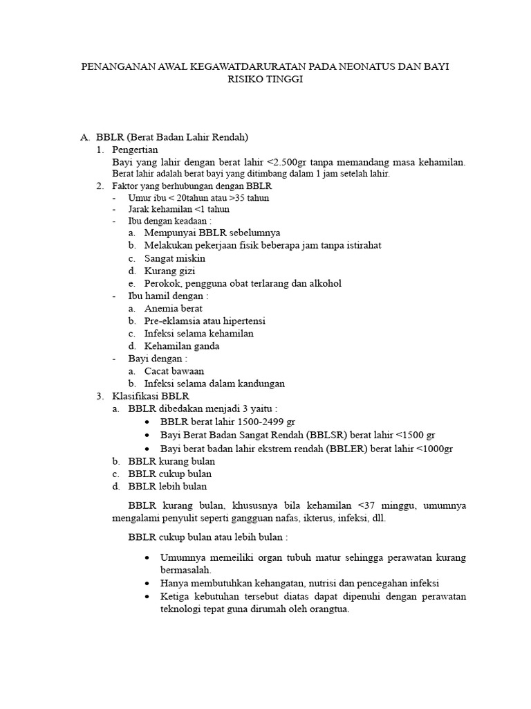 PENANGANAN AWAL KEGAWATDARURATAN PADA NEONATUS DAN BAYI RISIKO TINGGI ...