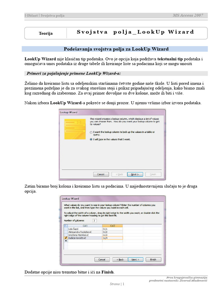 06 LookUp Wizard Svojstva Polja | PDF