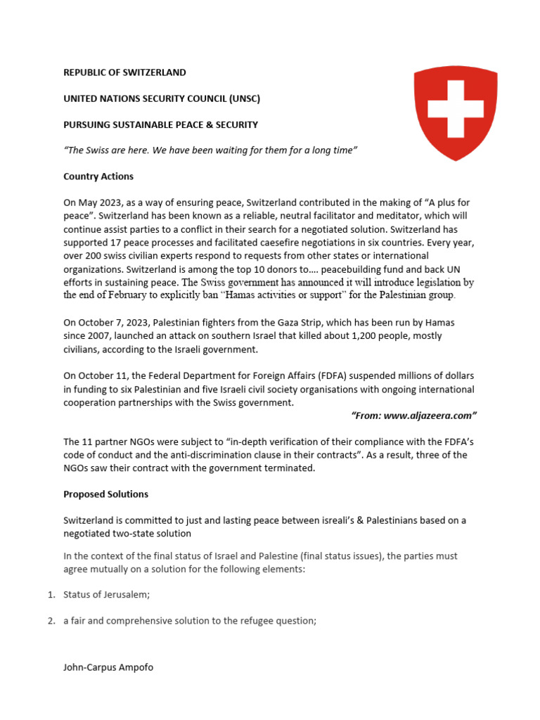 UNSC, Switerland Position Paper | PDF