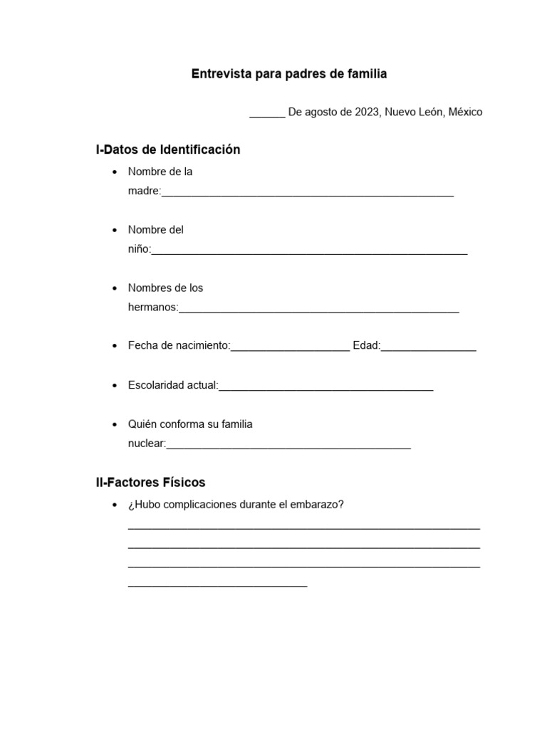 Entrevista Psicológica para Padres | PDF