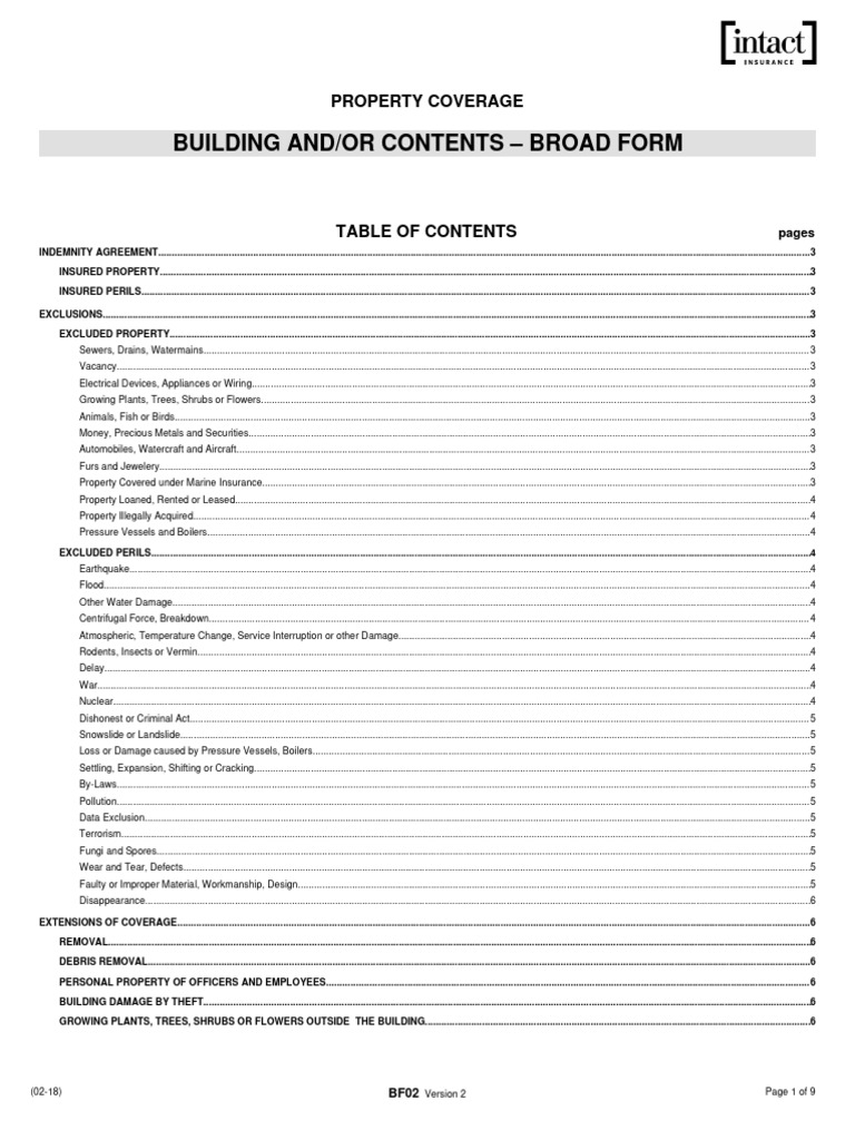 Intact Insurance Property Coverage Exclusions | PDF