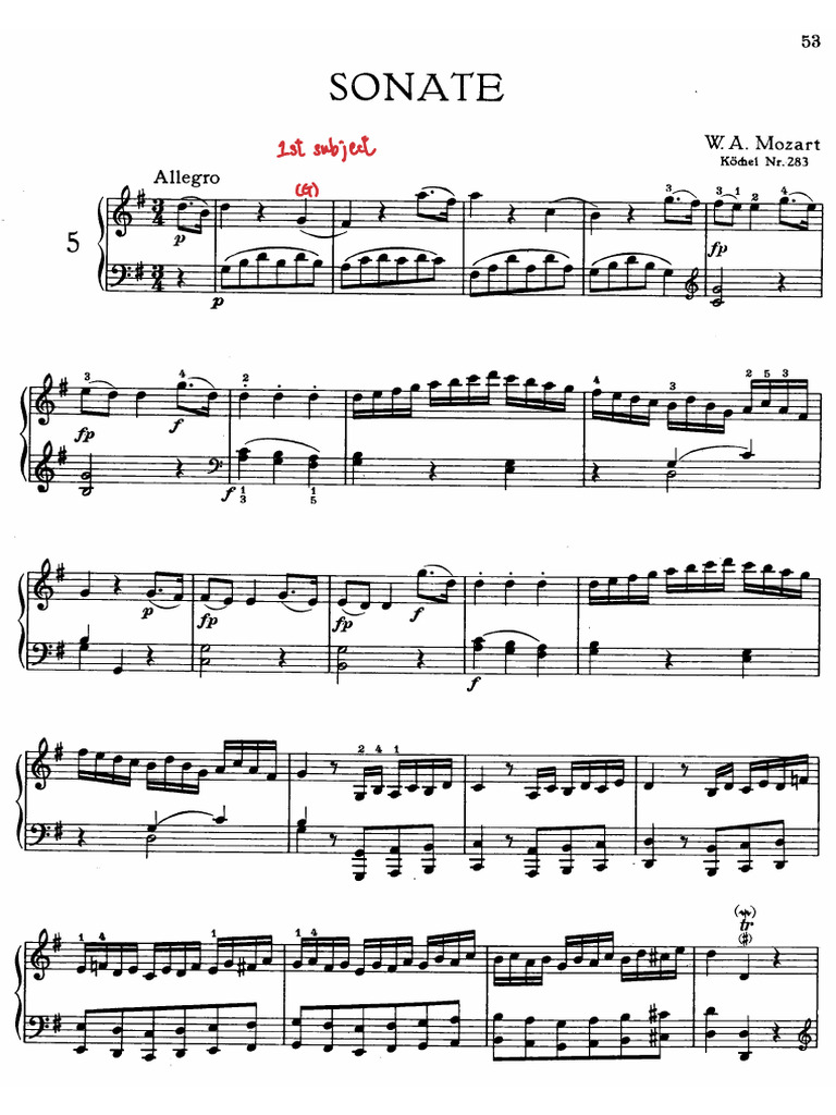 Mozart Piano Sonata 5 1st Movement | PDF