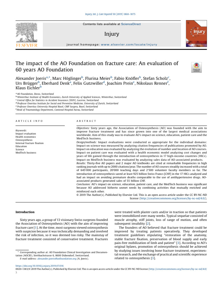 2019 - The Impact of The AO Foundation On Fracture Care: An Evaluation ...