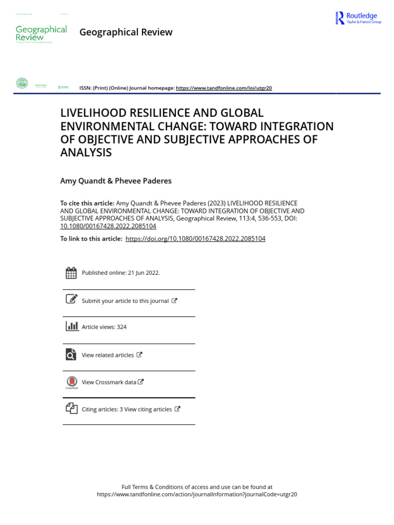 Livelihood Resilience and Global Environmental Change Toward ...