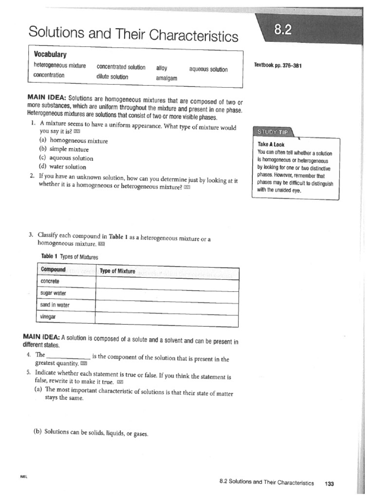 Introduction To Solutions - Worksheets - SCH3U1-0 | PDF