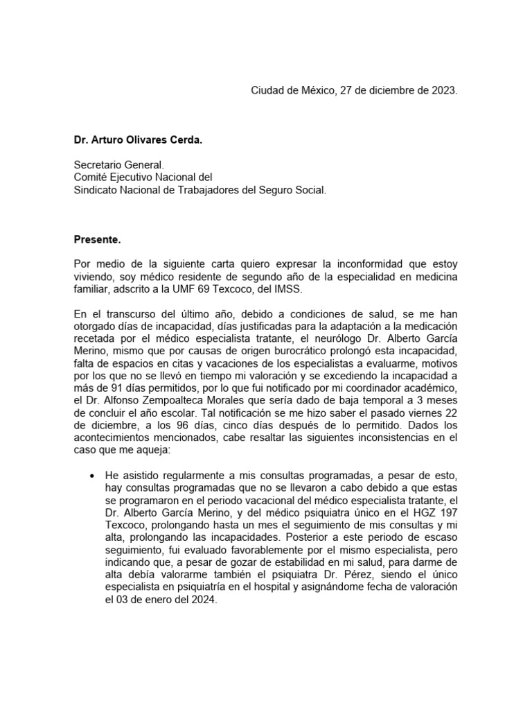 Carta Solicitud - Dr. Arturo Olivares Cerda. | PDF