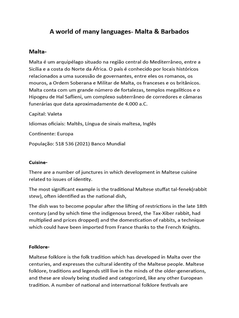 A World of Many Languages - Malta & Barbados | PDF | Malta