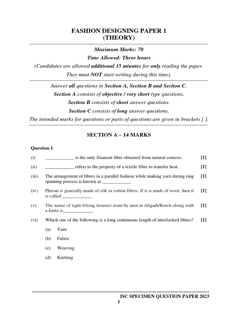 Fashion Design Exam Guide | PDF | Textiles | Yarn