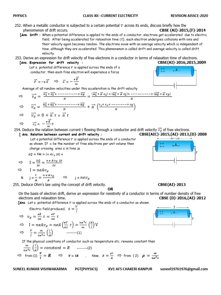 FAQ Physics 2020 26 | PDF | Electrical Resistivity And Conductivity | Electron