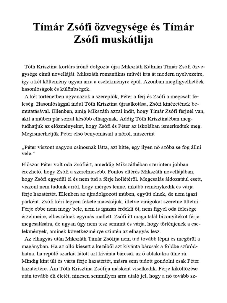 Tímár Zsófi Özvegysége És Tímár Zsófi Muskátlija - Word | PDF