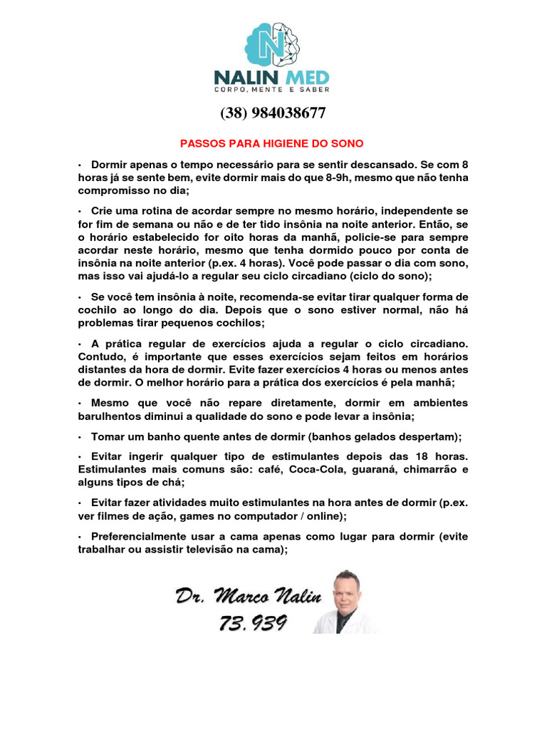 Passos para Higiene Do Sono 2024 | PDF