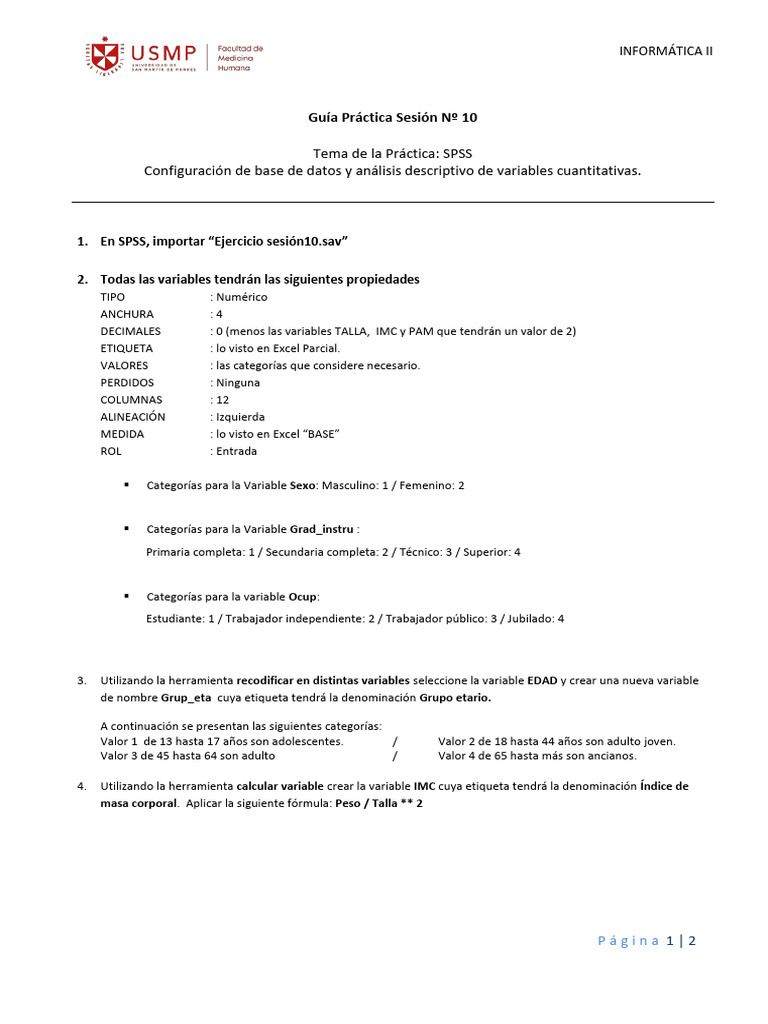 Guia PR Ctica Semana 10 | PDF | Índice de masa corporal | Spss