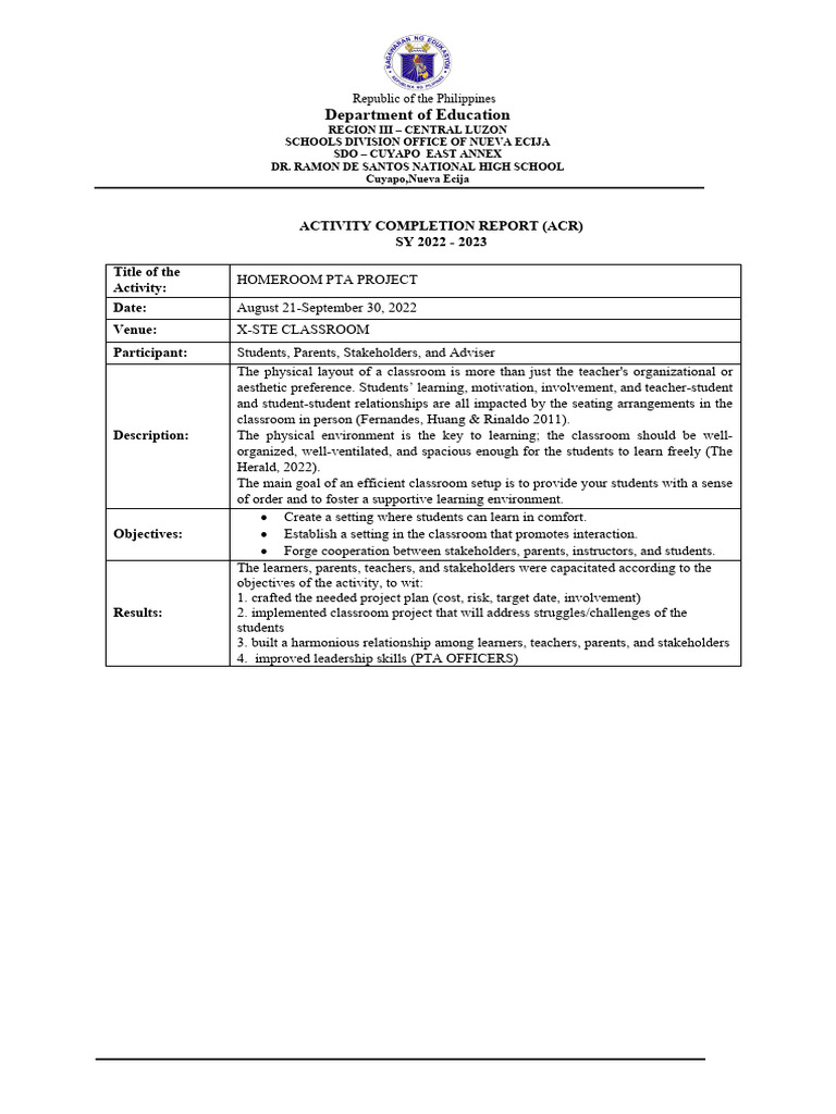 ACR Table | PDF | Classroom | Teachers