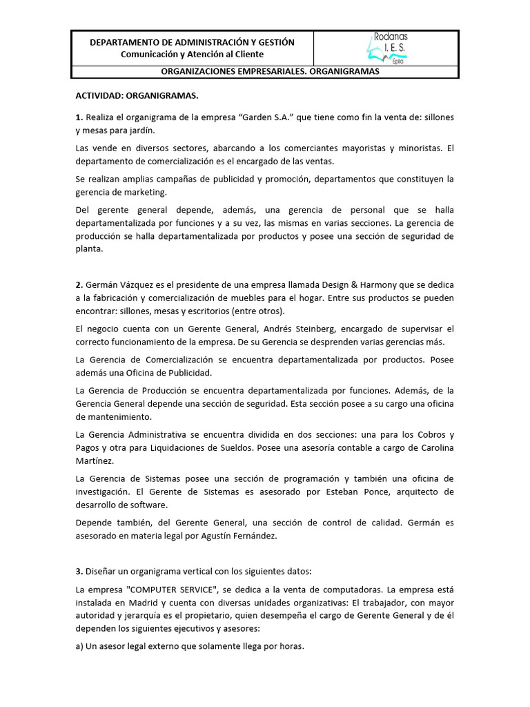 UD 1. Ejercicios 3 Organigramas | PDF