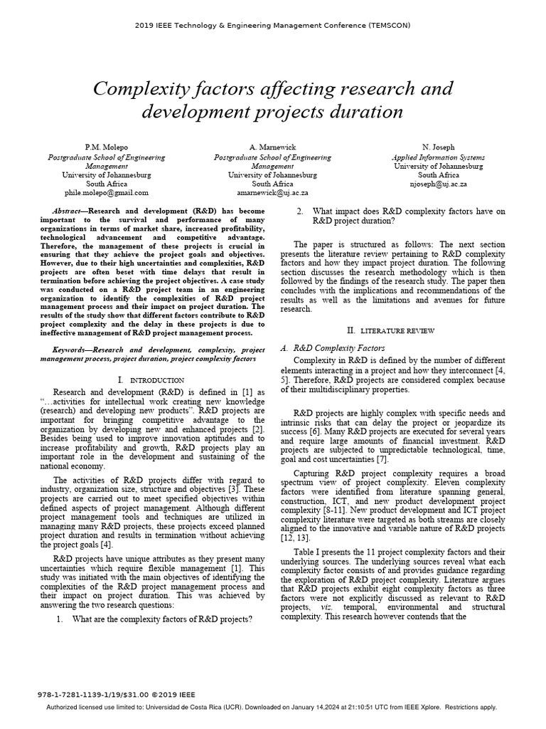 Complexity_factors_affecting_research_and_development_projects_duration | PDF | Project ...