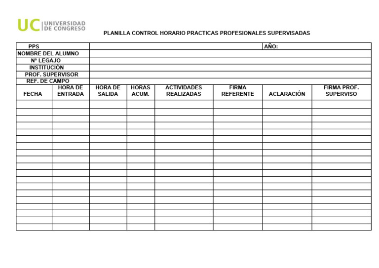 Planilla Control Horario Practicas | PDF