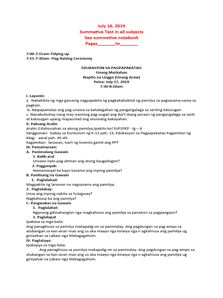 July 16, 2019 Summative Test in All Subjects See Summative Notebook ...