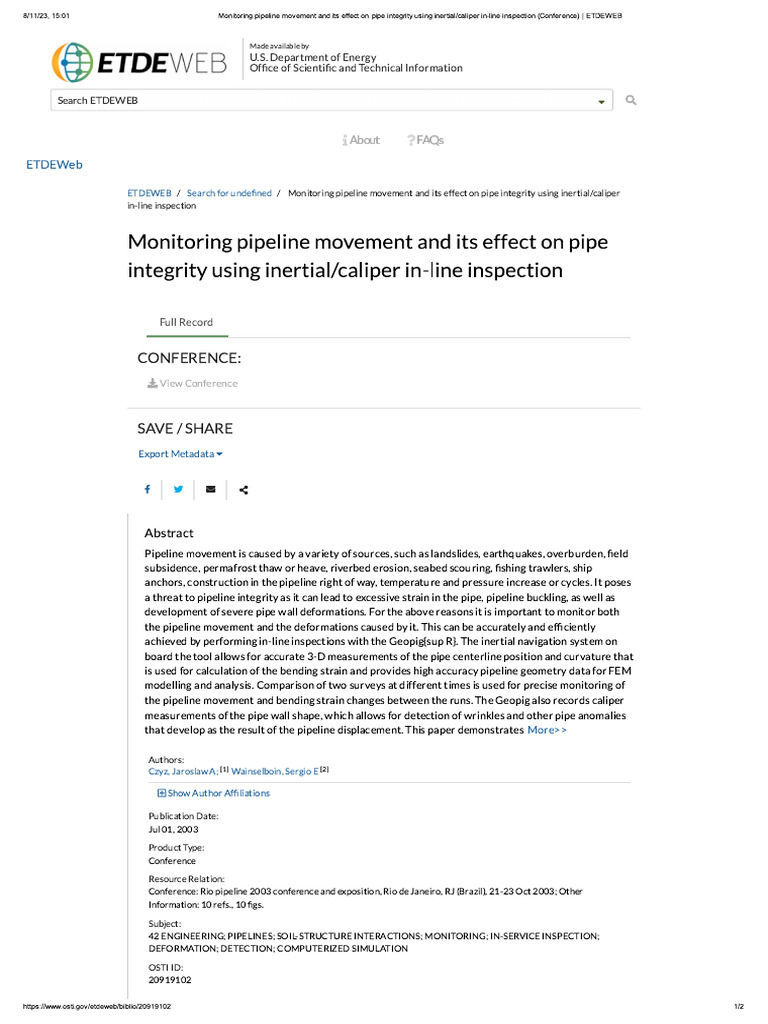 Monitoring Pipeline Movement and Its Ef.. | PDF