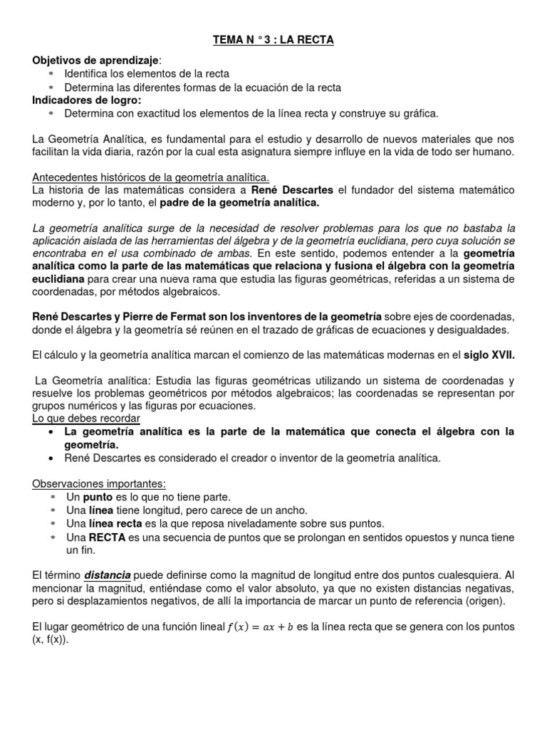 Tema N °3 La Recta | PDF